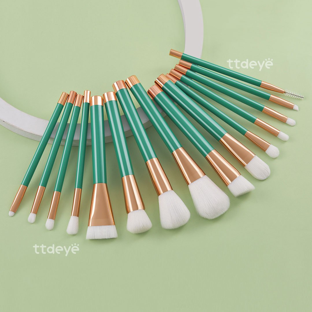 TTDeye Emerald Green 15 Piece Brush Set